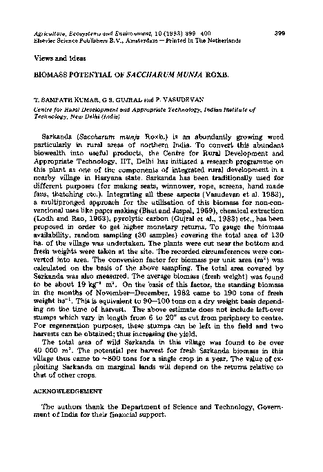 (PDF) Biomass potential of Saccharum munja Roxb