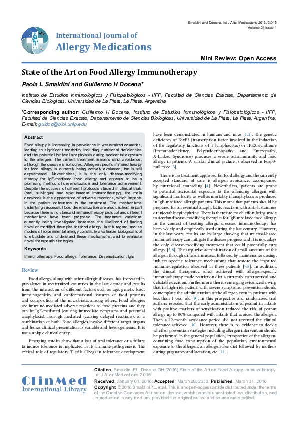 (PDF) State of the Art on Food Allergy Immunotherapy