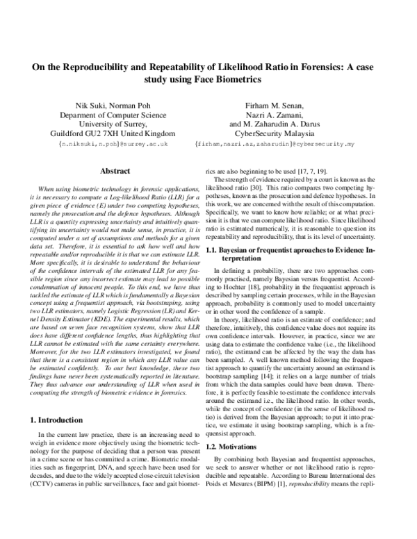 (PDF) On the reproducibility and repeatability of likelihood ratio in ...