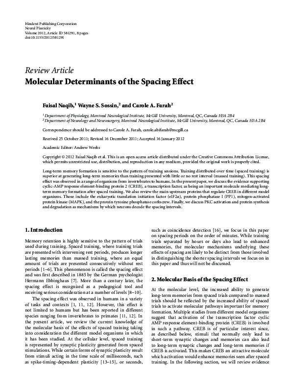 (PDF) Molecular Determinants of the Spacing Effect