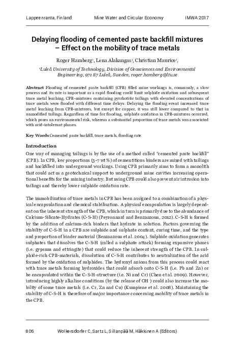 (PDF) Delaying flooding of cemented paste backfill mixtures – Effect on ...