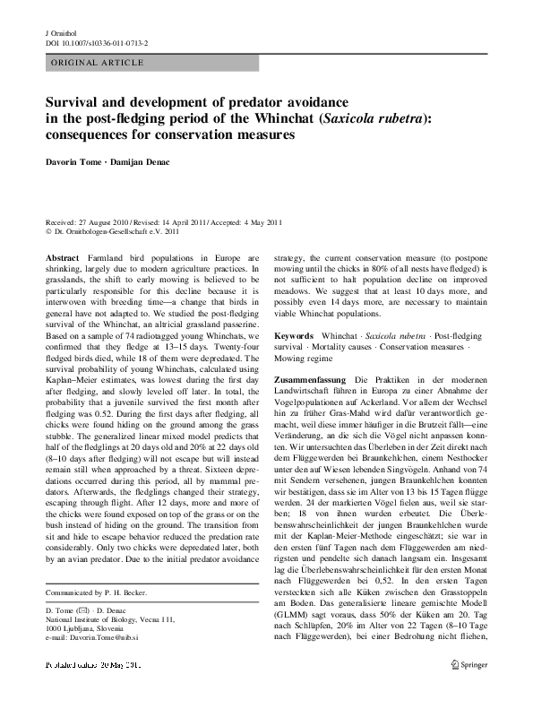 (PDF) Survival and development of predator avoidance in the post ...