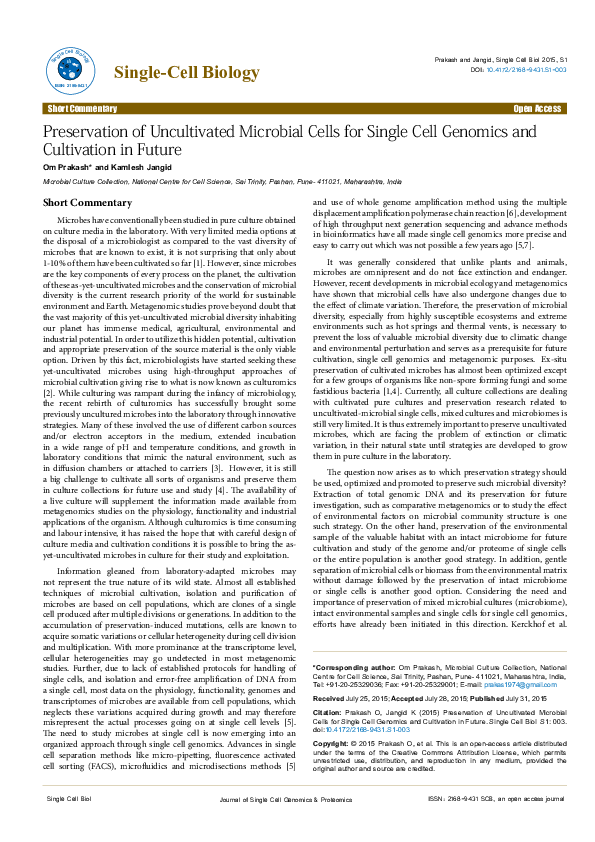 (PDF) Preservation of Uncultivated Microbial Cells for Single Cell ...