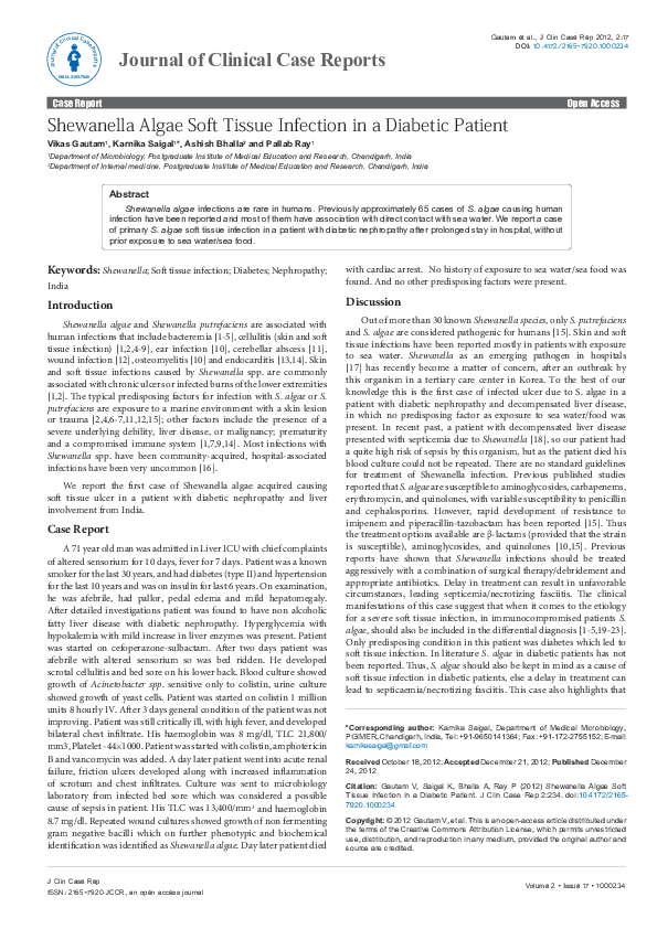 (PDF) Shewanella Algae Soft Tissue Infection in a Diabetic Patient