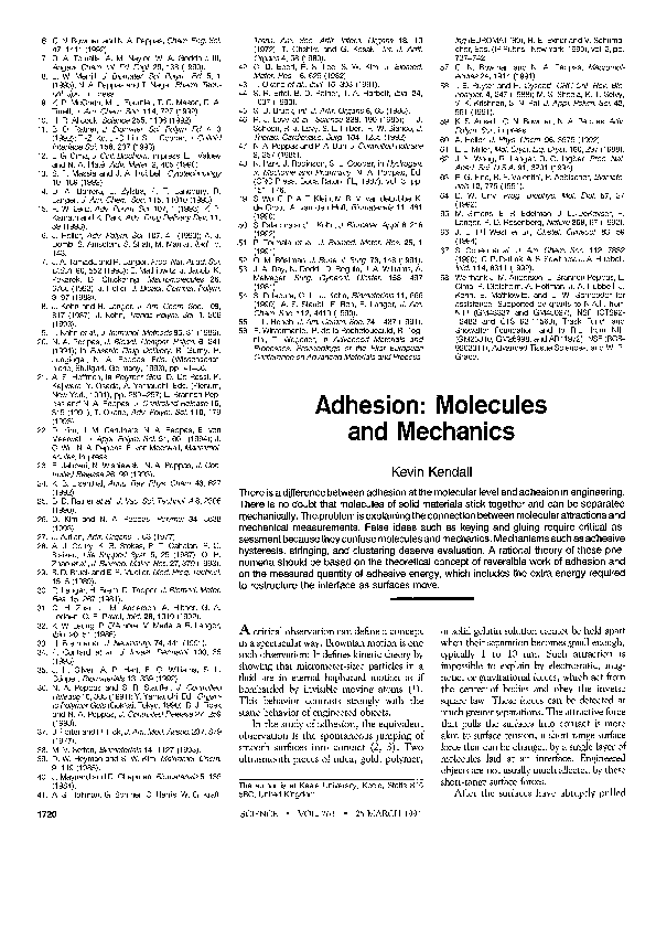 (PDF) Adhesion: Molecules and Mechanics