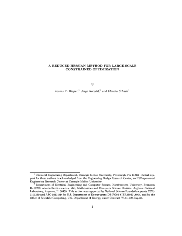 Pdf A Reduced Hessian Method For Large Scale Constrained Optimization 