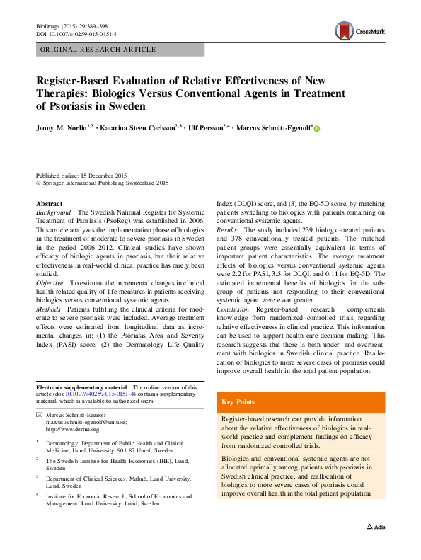 (PDF) Register-Based Evaluation of Relative Effectiveness of New ...
