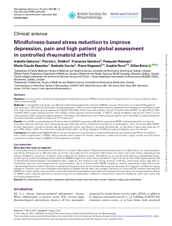 (PDF) Mindfulness-based stress reduction to improve depression, pain ...