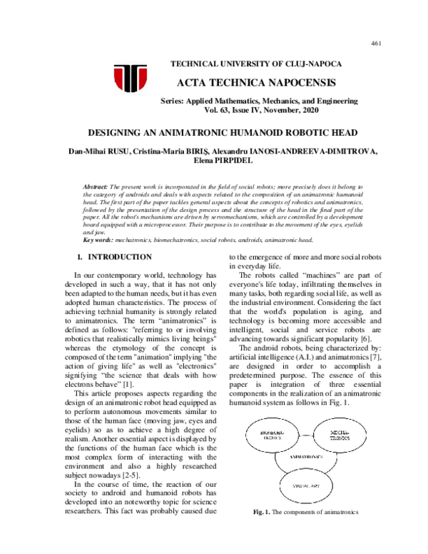 (PDF) Designing an Animatronic Humanoid Robotic Head