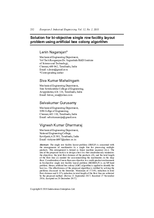 (PDF) Solution for bi-objective single row facility layout problem ...