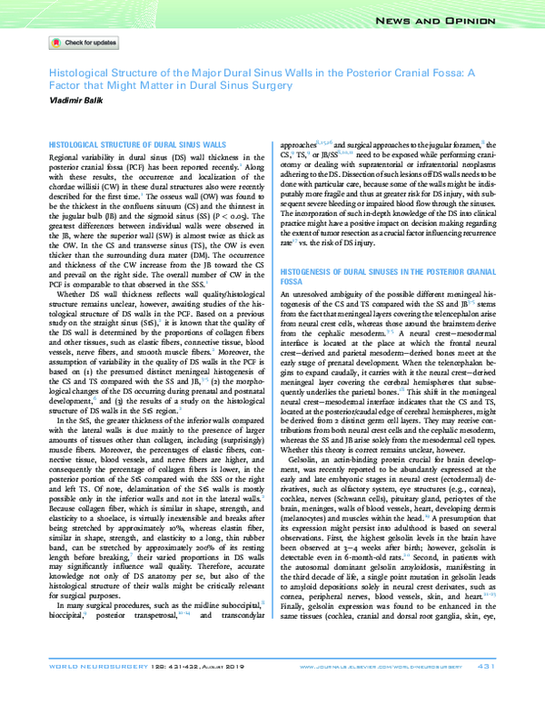 (PDF) Histological Structure of the Major Dural Sinus Walls in the ...