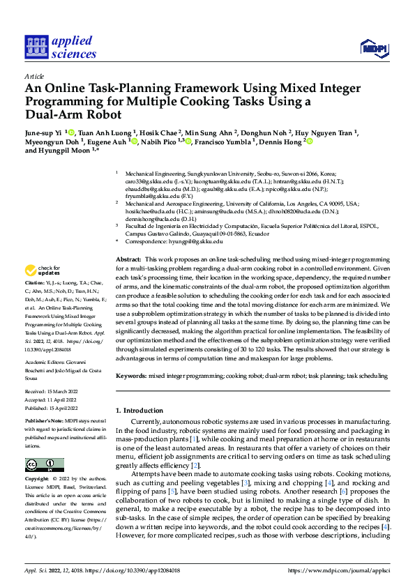 (PDF) An Online Task-Planning Framework Using Mixed Integer Programming for Multiple Cooking ...