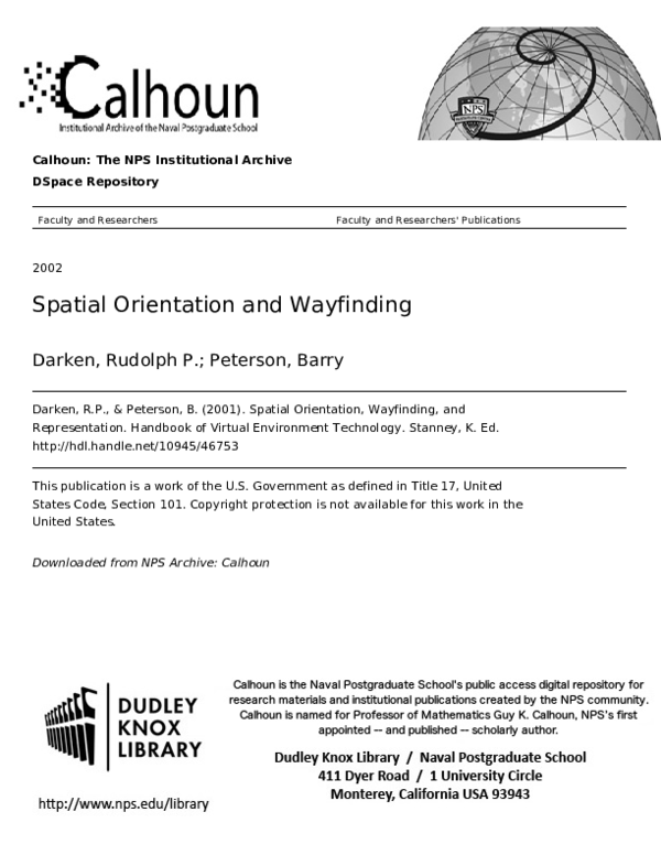 (PDF) Spatial Orientation and Wayfinding