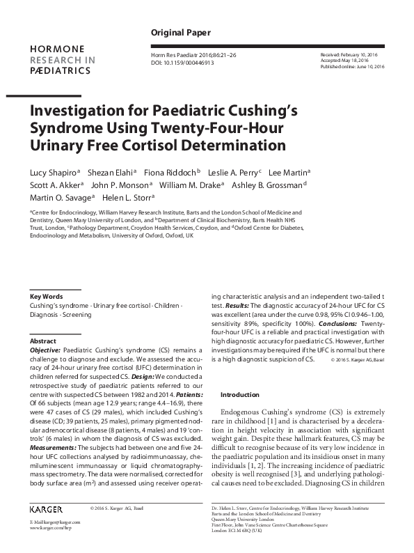 (PDF) Investigation for Paediatric Cushing's Syndrome Using Twenty-Four ...