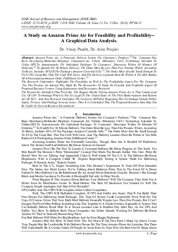 (PDF) A Study on Amazon Prime Air for Feasibility and Profitability-- A ...