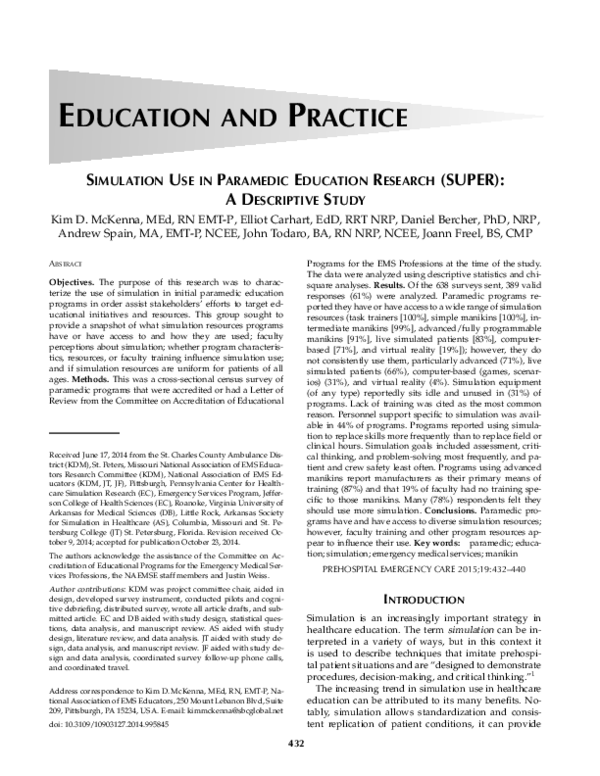 (PDF) Simulation Use in Paramedic Education Research (SUPER): A ...