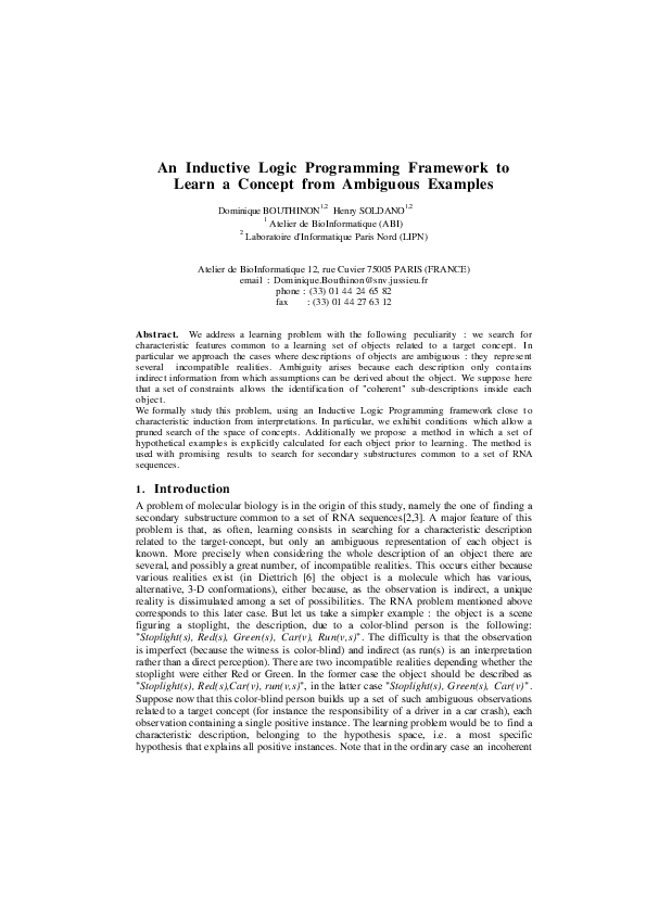 Pdf An Inductive Logic Programming Framework To Learn A Concept From Ambiguous Examples