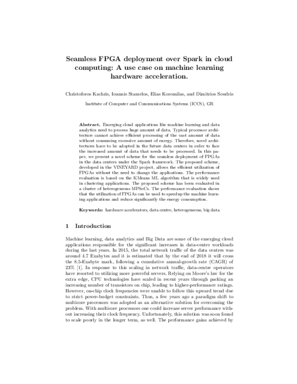 Pdf Seamless Fpga Deployment Over Spark In Cloud Computing A Use Case On Machine Learning