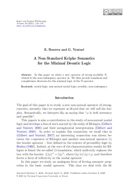 (PDF) A Non-Standard Kripke Semantics for the Minimal Deontic Logic | Edson Vinícius Bezerra ...