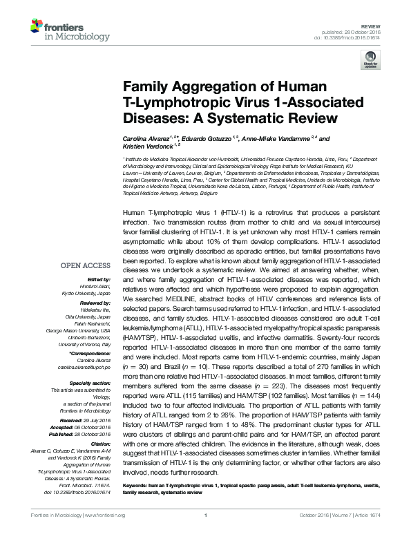 (PDF) Family Aggregation of Human T-Lymphotropic Virus 1-Associated ...