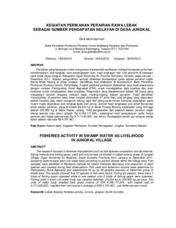 (PDF) Kegiatan Perikanan Perairan Rawa Lebak Sebagai Sumber Pendapatan ...