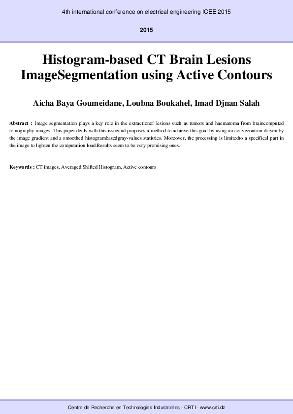 (PDF) Histogram-based CT brain lesions image segmentation using active contours | Aicha Baya ...