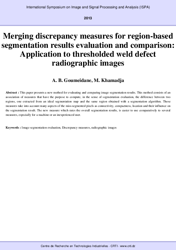 (PDF) Merging discrepancy measures for region-based segmentation results evaluation and ...