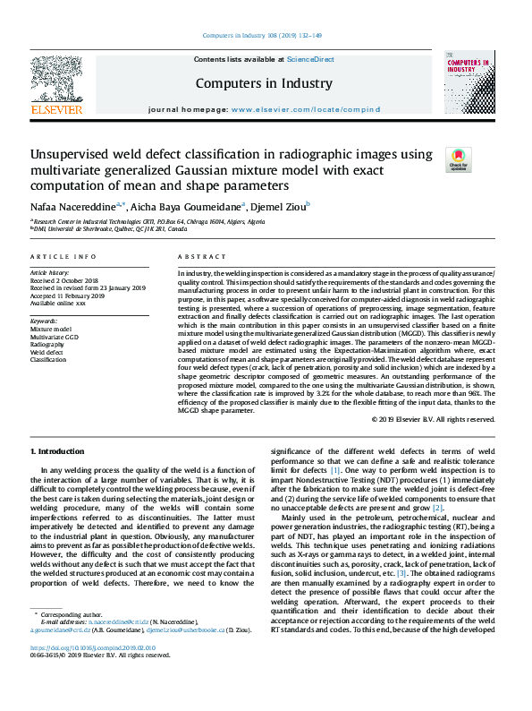 Pdf Unsupervised Weld Defect Classification In Radiographic Images Using Multivariate