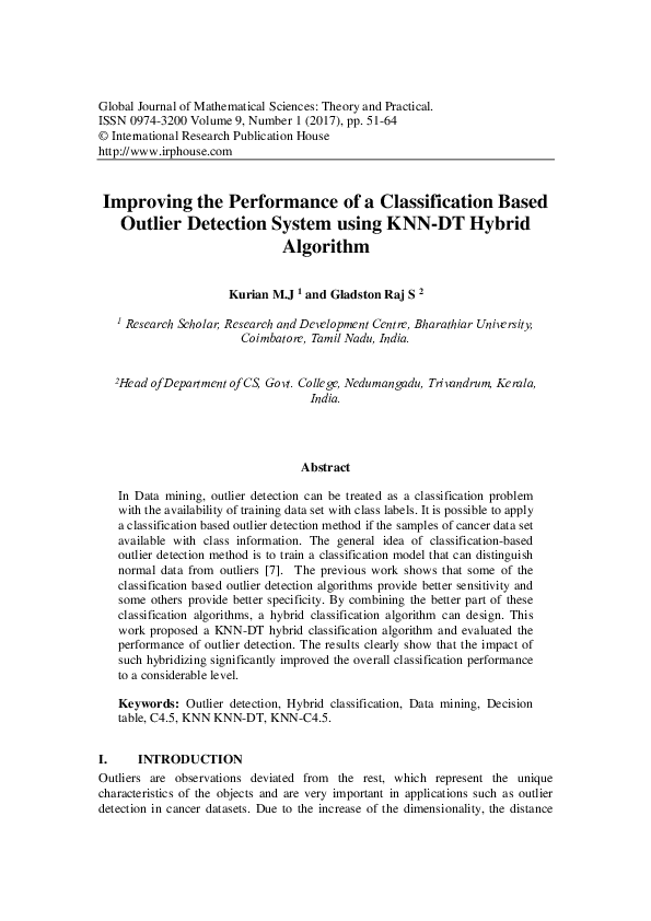 Pdf Improving The Performance Of A Classification Based Outlier Detection System Using Knn Dt