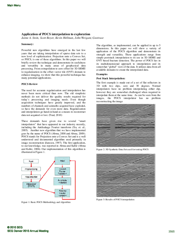 (PDF) Application of POCS interpolation to exploration