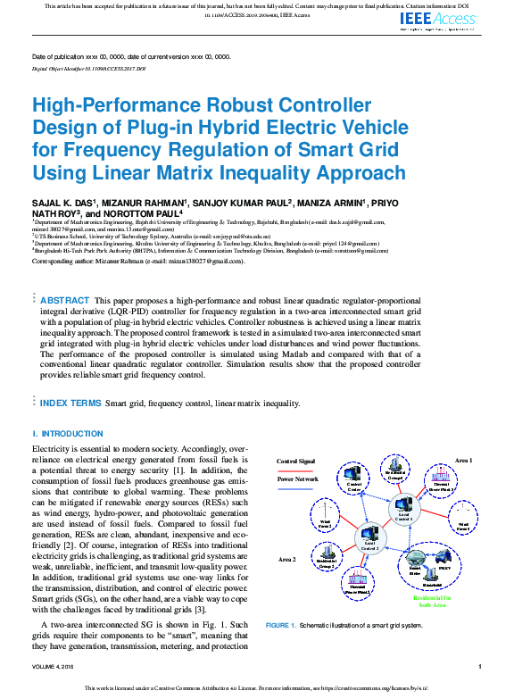 Pdf High Performance Robust Controller Design Of Plug In Hybrid Electric Vehicle For Frequency 1336