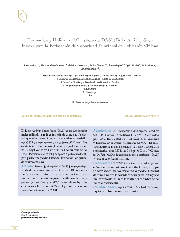 (PDF) Evaluación y Utilidad del Cuestionario DASI (Duke Activity Score ...