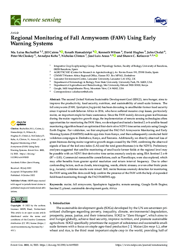 (PDF) Regional Monitoring of Fall Armyworm (FAW) Using Early Warning Systems