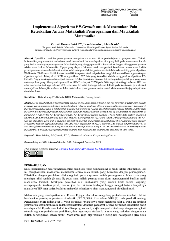 (PDF) Implementasi Algoritma FP-Growth untuk Menemukan Pola Keterkaitan Antara Matakuliah ...