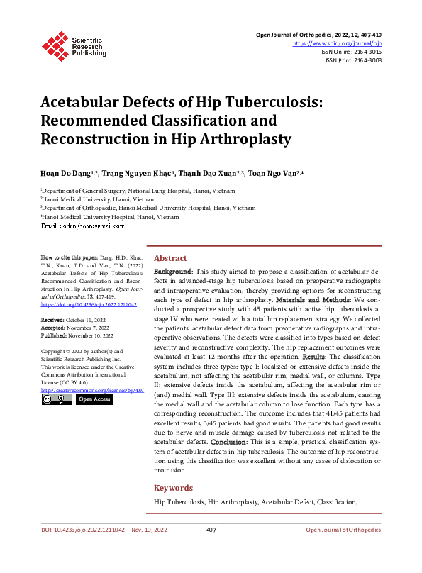 (PDF) Acetabular Defects of Hip Tuberculosis: Recommended ...