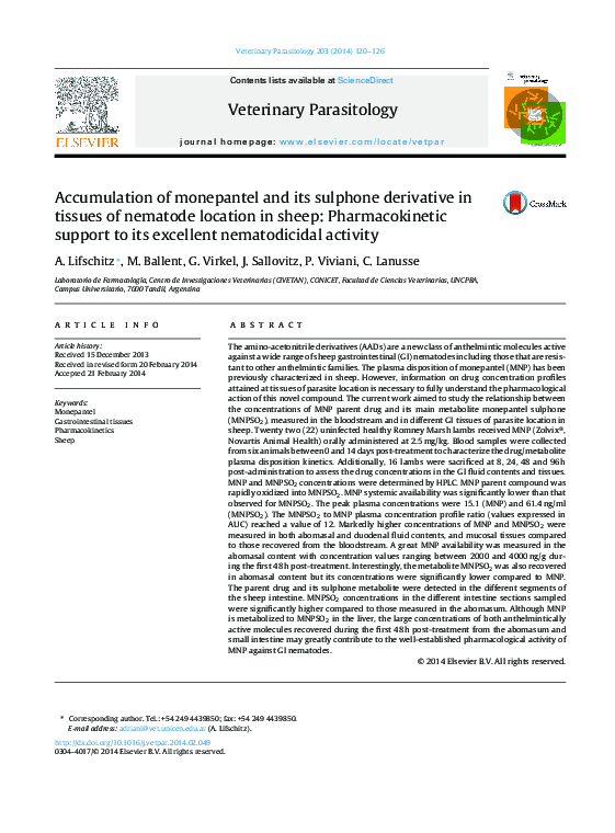 (PDF) Accumulation of monepantel and its sulphone derivative in tissues ...