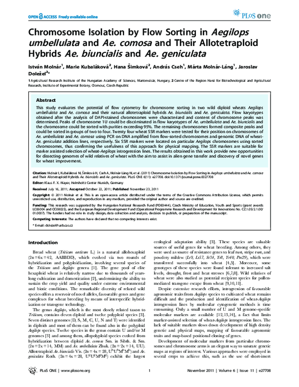 (PDF) Chromosome Isolation by Flow Sorting in Aegilops umbellulata and ...