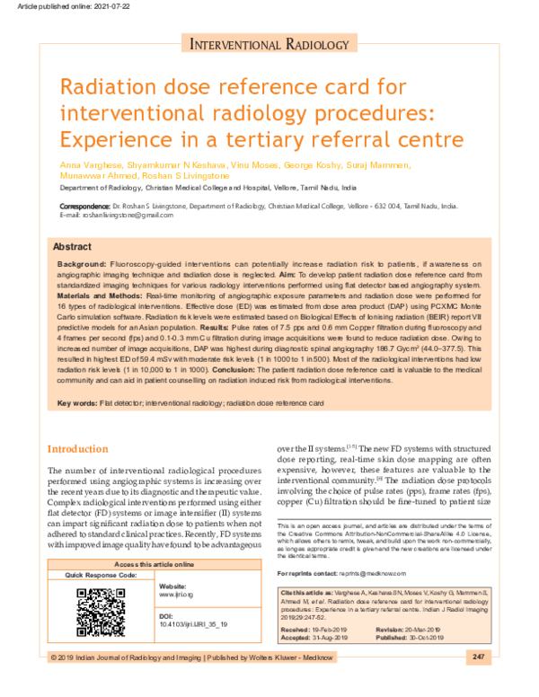 (PDF) Radiation dose reference card for interventional radiology ...