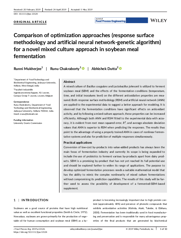 Pdf Comparison Of Optimization Approaches Response Surface Methodology And Artificial Neural
