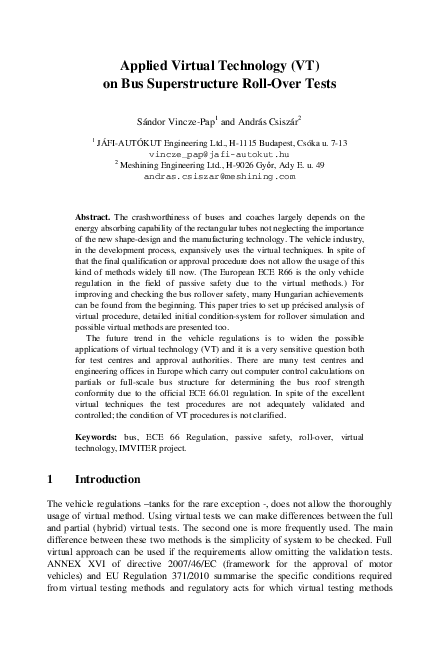 Pdf Applied Virtual Technology Vt On Bus Superstructure Roll Over Tests