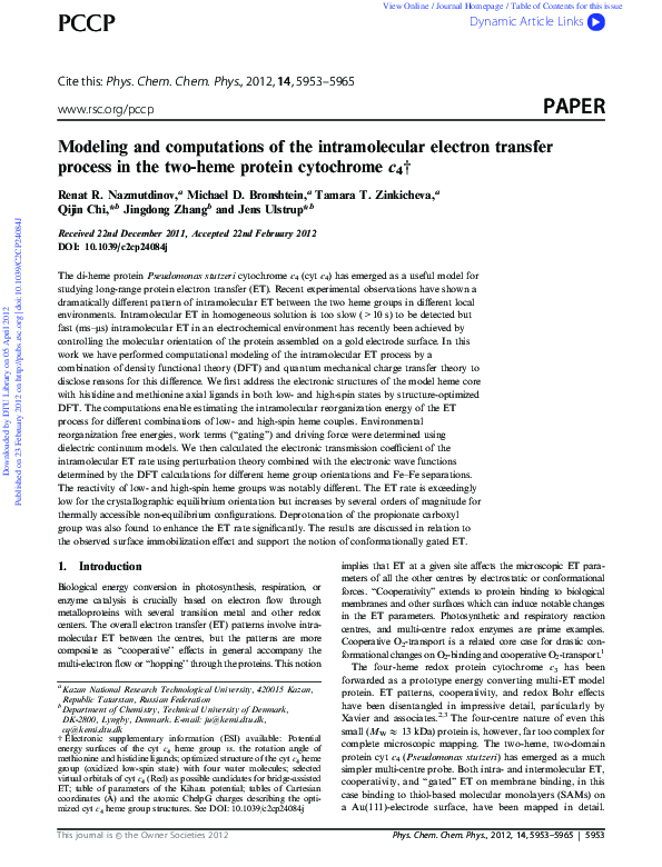 (PDF) Modeling and computations of the intramolecular electron transfer ...