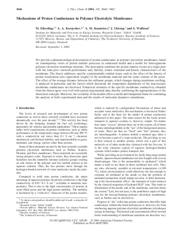 (PDF) Mechanisms of Proton Conductance in Polymer Electrolyte Membranes