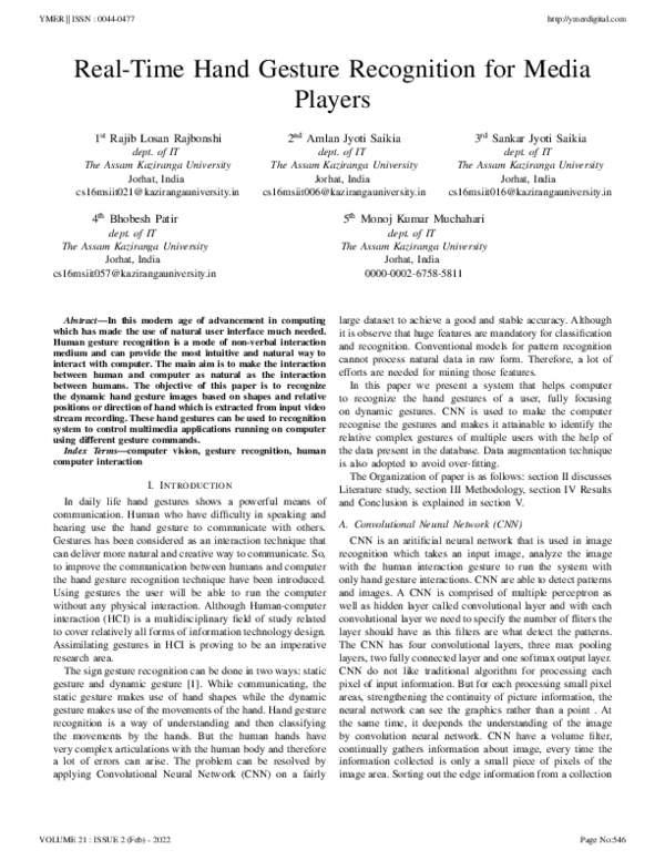 (PDF) Real-Time Hand Gesture Recognition for Media Players