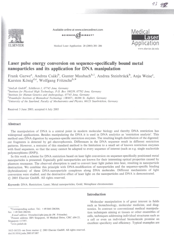 (PDF) Laser pulse energy conversion on sequence-specifically bound ...