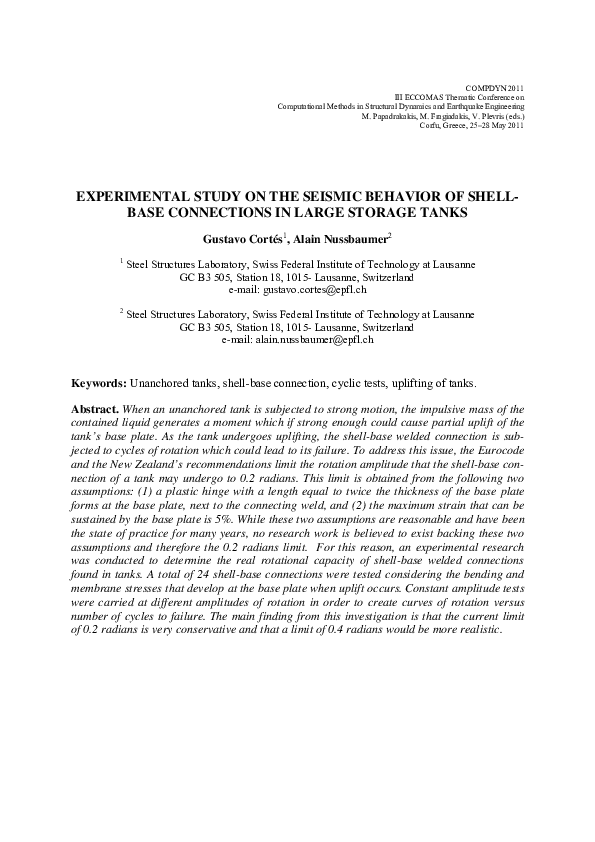 (PDF) Seismic Behavior of Shell-Base Connections in Large Storage Tanks