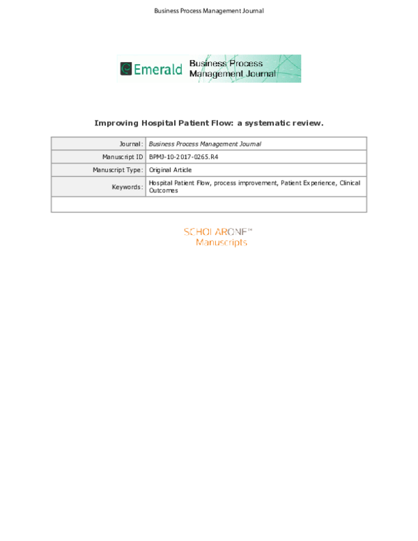 (PDF) Improving hospital patient flow: a systematic review