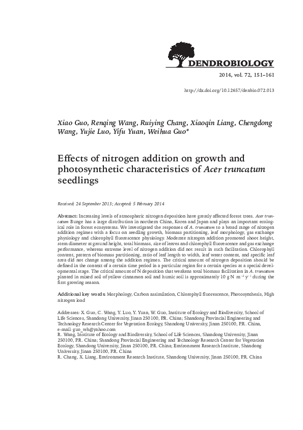 (PDF) Effects of nitrogen addition on growth and photosynthetic ...