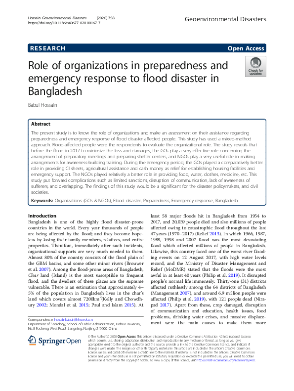 (PDF) Role of Organizations in Preparedness and Emergency Response to ...