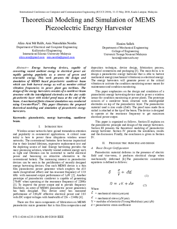 (PDF) Theoretical modeling and simulation of MEMS piezoelectric energy harvester