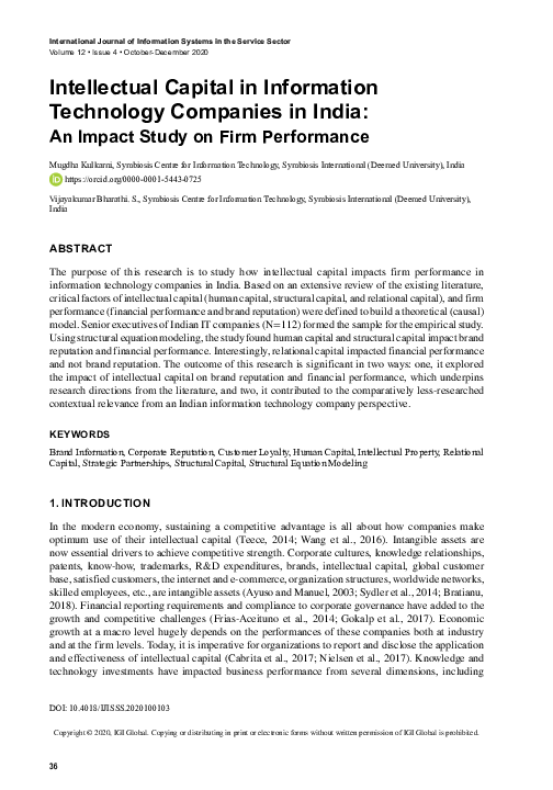 (PDF) Intellectual Capital in Information Technology Companies in India
